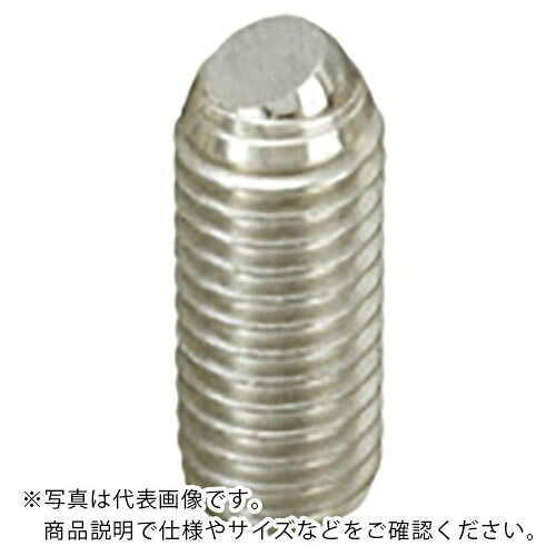 特長：面で受けますので、ワークが軟質な場合や、締め付け力が掛かる場合、角度がある場合等にご使用になれます。仕様：全長(mm)：16ボール径(mm)：4六角穴径(mm)：3ねじ径：M6×1ストローク(mm)：0.5材質／仕上：本体：SUS30...