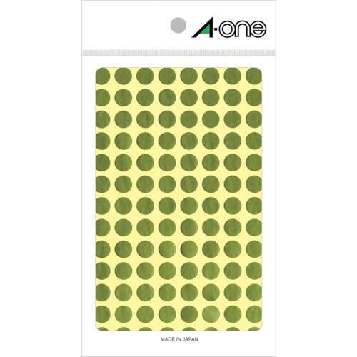 特長：豊富なカラーで識別に便利な丸型のラベルです。用途：グラフや分布図の作成に在庫管理などの色分け表示に仕様：色：金面付：8列×13段(104片)1パック内：832片シートサイズ：90×150mmラベルサイズ直径(mm)：9厚さ(mm)：0...
