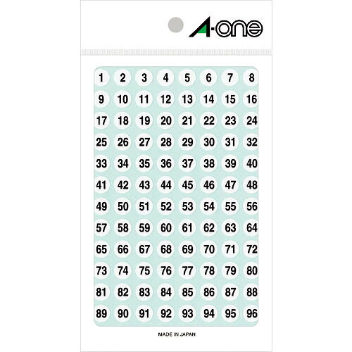 特長：備品のナンバリングや書類の管理に便利なラベルです。用途：9mmΦ数字シール（1〜100）各4片白仕様：色：白面付：1041パック内：各4片シートサイズ：90×150mmラベルサイズ直径(mm)：9内容：1〜100ラベル厚さ：0.09m...