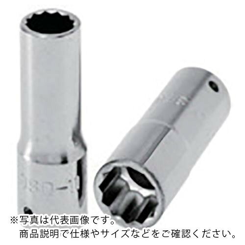 特長：通常のソケットより全長長いので、奥深い箇所でも使用できます。用途：六角ボルト・ナットの締結作業。仕様：対辺寸法(mm)：8差込角(mm)：9.5全長(mm)：55JIS表示認定工場製材質／仕上：材質:クロムバナジウム鋼表面処理:ニッケ...