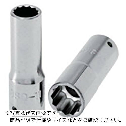 特長：通常のソケットより全長長いので、奥深い箇所でも使用できます。用途：六角ボルト・ナットの締結作業。仕様：対辺寸法(mm)：23差込角(mm)：9.5全長(mm)：65JIS表示認定工場製材質／仕上：材質:クロムバナジウム鋼表面処理:ニッ...