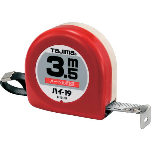 特長：スピーディな測定ができる、スタンダードタイプです。用途：長さ測定用。仕様：テープ長さ(m)：3.5テープ幅(mm)：19水平保持(m)：1.8目盛仕様：メートル目盛JIS1級両面目盛材質／仕上：テープ：SK85(旧SK5)ばね：SK8...