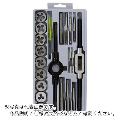 特長：色々なサイズのネジ山の修正に使用できます。用途：色々なサイズのネジ山の修正に。仕様：ピッチ(mm)：0.5〜1.75呼び寸法：3〜12セット入数（個）:21材質／仕上：カーボン鋼セット内容／付属品：タップ・ダイス×各9個（サイズ：M3...