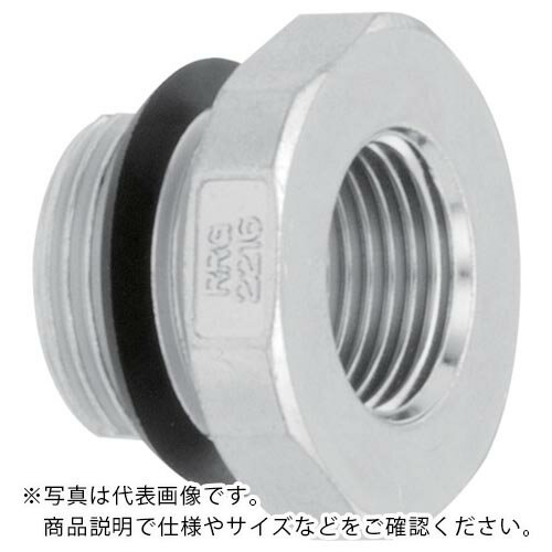 特長：管用平行ねじを1ランク上サイズのおねじに変換するための金属製レジューサです。用途：ノックアウト接続用。ケイフレックス相互の接続。電気機器または、接続箱の引込口(ハブ)と径が異なる場合に。仕様：取付ねじ：G1-1/4適合板厚(mm)：3...