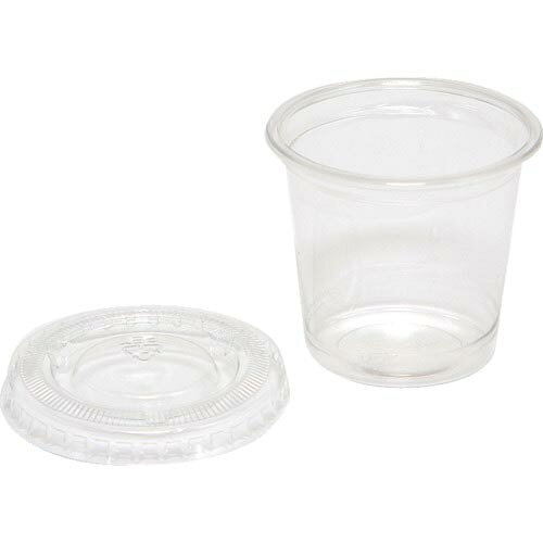 特長：透明度の高い高品質PETカップです。耐油性・耐薬品性に優れています。フタ付なので、ドレッシングや付け合せのデザート・カットフルーツ、ゼリー等の入れ物として最適です。仕様：容量(ml)：満杯：約40容量(オンス)：1口径(mm)：45高...