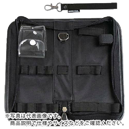 特長：丈夫な布製ケースです。取り出しやすいゴムバンド式です。着脱可能なストラップ付です。用途：各種工具の収納、持ち運びに。仕様：色：ブラック幅(mm)：255奥行(mm)：110高さ(mm)：50内寸L(mm)：244内寸W(mm)：100...