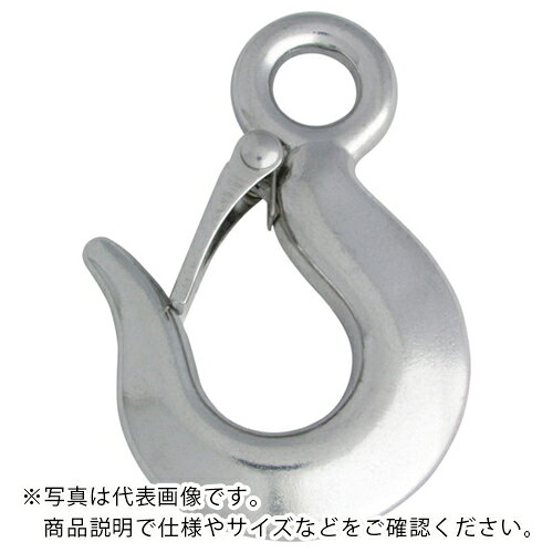 特長：ステンレス製で錆びにくいフックです。外れ止め付きです。用途：ワイヤーロープなどの端末金具として、荷物の吊り上げ作業などに。仕様：使用荷重(kN)：9.80D(mm)：13L(mm)：25S(mm)：22H(mm):121E(mm):2...