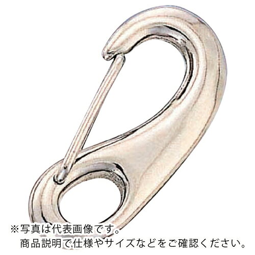特長：バネ状のリング部分を押し込むことで開閉することができます。フック部と、チェーン・ロープを入れる部分が分かれています。用途：チェーン・ワイヤー・ロープ等の連結金具として、また端末の金具のジョイントに。丸みがある形状なので、ネット・ロープ...