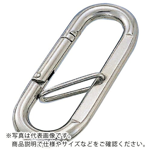 特長：ハズレ止め付で絡まりを防ぎます。用途：チェーン・ワイヤ・ロープ等の連結金具として、また端末の金具のジョイントに。仕様：使用荷重(kN)：0.59D(mm)：5L(mm)：57S(mm)：10W(mm)：16ハズレ止め付材質／仕上：ステ...