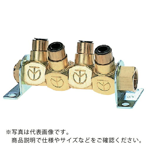 特長：一箇所の配管口より複数の配管口が取り出せます。取り出し口は方向を自由に変える事が出来、固定も出来ます。取り出し口にタッチコネクターフジを内蔵しています。用途：各種エア配管に。回路分岐に。仕様：ネジサイズRc1/4適用チューブ(mm)：...
