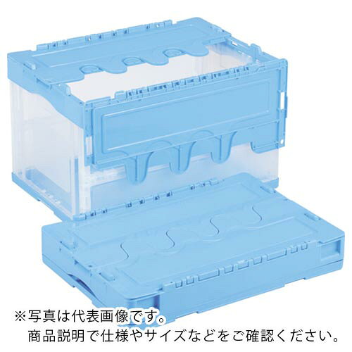 特長：蓋付の折りたたみコンテナです。側面は透明です。容量：50リットルです。不要な時は折りたたみ、省スペースで保管できます。用途：工場の保管、運搬用に。仕様：容量(L)：50色：青/透明外形寸法(mm)間口：530外形寸法(mm)奥行：36...