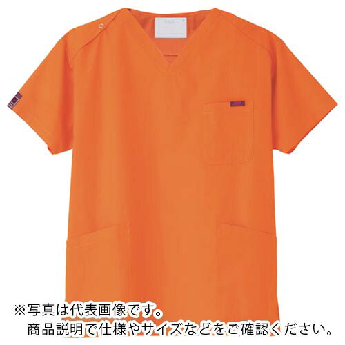 特長：ポリエステル65%、綿35%のダンガリーシャツのような肌触りと、使い込むほど風合いの出る素材感で人気です。カラー数NO1。自分に合ったカラーが見つかる商品です。用途：美容・医療従事者用に。仕様：色：オレンジサイズ：SS着丈(cm)：6...
