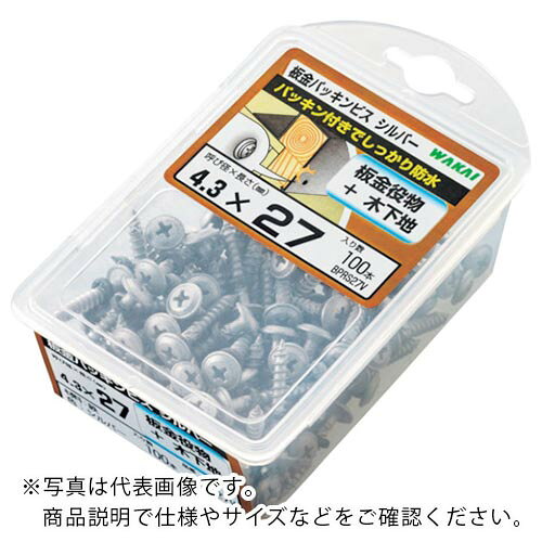 特長：高耐久のポリオレフィン系パッキンによりしっかり防水します。ねじ頭部はパッキンを包み込む特殊形状です。特殊先端形状採用により、下地材の木割れを軽減します。仕様：寸法(mm)d：4.3よび径（mm）：4.3全長（mm）：27ネジ部（mm）...
