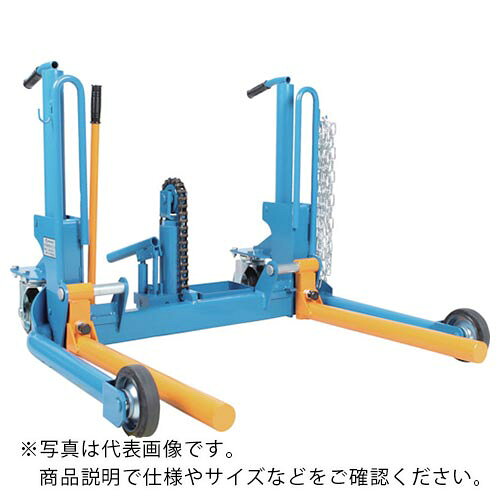特長：タイヤ脱着作業をより安全でスピーディにサポートします。用途：タイヤ脱着用。仕様：全長(mm)：925最低高(mm)：80最高高さ(mm)：385揚力kN(t)：5(0.5)タイプ：ペダル式キャスター仕様：ウレタン車輪適用タイヤ径590...