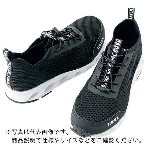 特長：軽量です。アッパーにはニットを使用しています。空気循環機能付きで蒸れを軽減します。樹脂先芯です。踵を踏んでも履けます。用途：軽作業に。仕様：寸法(cm)：25.5足幅サイズ：EEE色：ブラック材質／仕上：甲皮：合成皮革+合成繊維（ニッ...