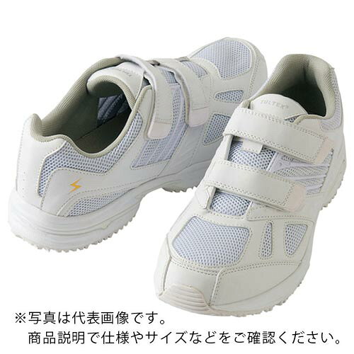 特長：軽量　ノーマーキング仕様　室内履き　通気性　用途：軽作業に。仕様：寸法(cm)：26.5足幅サイズ：EEE色：ホワイト静電　JIS T8103基準相当　先芯なし　女性サイズ対応材質／仕上：素材：合成皮革+ナイロンメッシュ　底：EVA+...