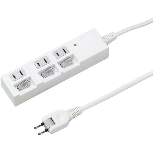 特長：コードを抜かずに電源をON／OFFできる、節電に便利な個別スイッチ付きです。合計使用容量が1500Wを超えた状態で使用を継続すると内蔵のブレーカーが作動し、電源が切れます。プラグはホコリや湿気によって発生するトラッキング火災を予防する...