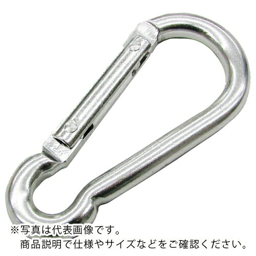 特長：軽量なスプリングフックです。開口部の形状をフックタイプにすることで指に刺さりにくい設計です。用途：チェーン・ワイヤー・ロープ等の連結金具として、また端末の金具のジョイントに。仕様：使用荷重(kN)：0.20色：シルバーD(mm)：5....