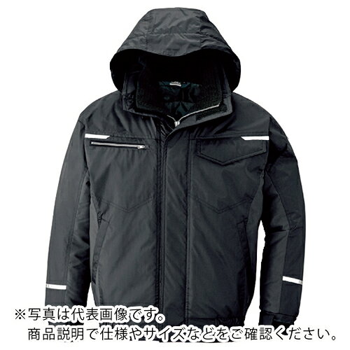 特長：制電基準JIS　T8118適合品です。防風機能付きで保温効果があります。撥水機能付きです。360度反射材付きで安全性にも配慮しています。用途：屋外作業・倉庫業などに。仕様：色：ブラックサイズ：5L着丈(cm)：76胸囲(cm)：152...