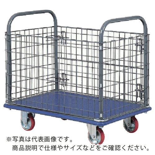 特長：ごみ出しや、リネンカートに向いています。棒状の積載物を立てたまま一括搬送ができます。用途：倉庫工場リネン仕様：均等荷重(kg)：300長さ(mm)：915幅(mm)：615高さ(mm)：205ハンドル高さ(mm)：850キャスター径(...