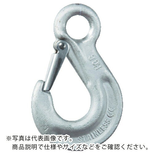 特長：ステンレス製でサビに強いです。用途：玉掛け作業用ステンレスフックとして。仕様：基本使用荷重(t)：1.6スリングフック寸法(mm)c：39スリングフック寸法(mm)d：46スリングフック寸法(mm)e：37スリングフック寸法(mm)f...
