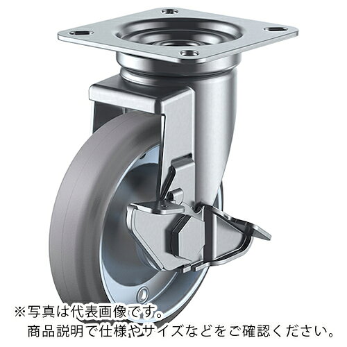 特長：標準的な大型キャスターで、重量物の運搬に数多く使用されています。走行性に優れ、床面に走行跡を残しにくいグレーゴム車輪を使用しています。用途：重量物の運搬に。仕様：車輪径D(mm)：150タイプ：自在式(ストッパー付)許容荷重(daN)...