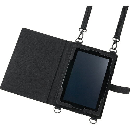 特長：ショルダーベルト・ハンドベルト・ペンフォルダー付10.1型タブレットPCケースです。四隅の伸縮ゴムで固定し、10.1型までの様々なタブレットPCに対応します。ショルダーベルト付きで立ったままタブレットPCを操作できるケースです。ベルト...