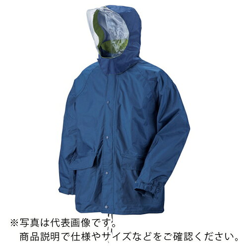 特長：上着前立て部分こだわりの3重防水構造(ファスナー、水切り、フラップ)Wフォールドポケットなど雨の浸入を防ぐ仕様で、定番の人気商品です。横が大きく開いた透明ビニールフードと、背面に付いた反射材で、雨の日の作業を安全にサポートします。ズボ...