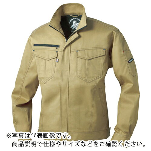 特長：丈夫でソフトな着心地のストレッチT/C素材を使用しています。アクションプリーツ付きで動きやすいです。両脇、両肩に消臭・抗菌テープが付いています。用途：作業用。仕様：色：キャメルサイズ：4L着丈(cm)：71胸囲(cm)：128袖丈(c...
