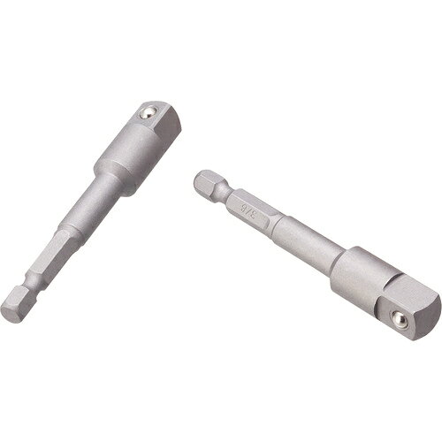 特長：9.5mm差込角のソケットが取り付け可能なアダプターです。用途：電動ドライバーでソケットを使う際に。仕様：差込角(mm)：9.5軸寸法(mm)：6.35全長(mm)：75軸寸法（mm）：6.35材質／仕上：クロムバナジウム鋼　●代表画...