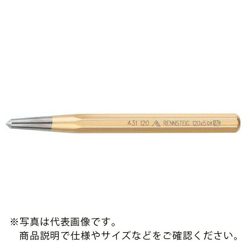 特長：高品質の鋼材を使用したセンターポンチです。抜群の耐久性と高い作業性を発揮します。用途：鉄板の穴の仮止めなど。仕様：全長(mm)：120幅(mm)：10先端径(mm)：4八角胴タイプ材質／仕上：クロムバナジウム鋼　●代表画像について 商...
