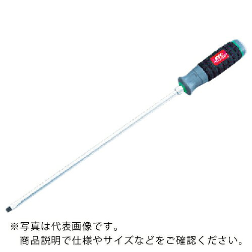 特長：力が掛けやすい四角形状の樹脂グリップです。軸の根本に六角部があります。軸は六角軸です。用途：汎用工具仕様：刃先：［［−］］8軸長(mm)：300全長(mm)：430先端：マグネット入り先端マグネット付材質／仕上：軸:クロムバナジウム鋼...