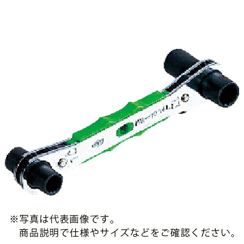 特長：1丁で4サイズに対応します。狭い箇所での作業が容易な薄型ソケットを採用しています。力が掛けやすく手にフィットする波型形状のグリップです。グリップ部は作業現場で目を引くグリーンを採用し、軽量な樹脂製です。安全ロープ取り付け穴付です。4サ...