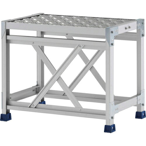 特長：天板が縞板のため、従来品のアルミ形材に比べて滑り止め効果があります。オールアルマイト仕上げです。用途：工場、倉庫内での作業仕様：最大使用質量(kg)：150天板高さ(m)：0.5天板寸法(mm)：600×400設置寸法(mm)間口：6...
