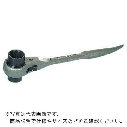 特長：ショートタイプ、曲がりシノ付です。狭所でも使えます。用途：六角ボルト・ナット等の締付けに。仕様：対辺寸法(mm)：17×19全長(mm)：240厚さ(mm)：50材質／仕上：特殊鋼表面処理：焼入塗装