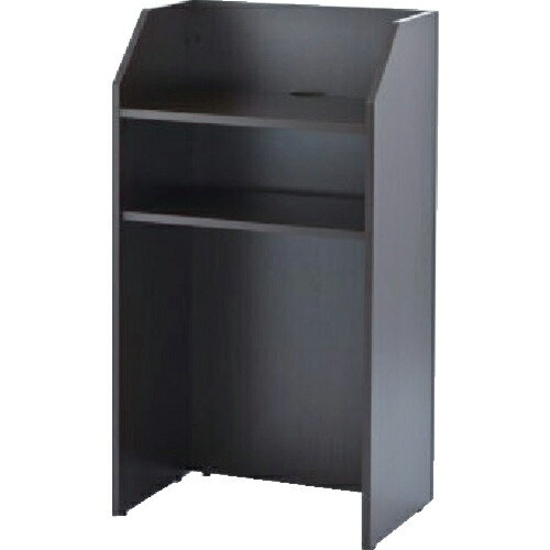 特長：講演や演説、司会やプレゼンテーション時に活躍の演説台です。天板にはPCやマイク等の設置用に配線穴が開いています。天板下には棚板があり、資料等が収納できます。仕様：間口(mm)：600奥行(mm)：400高さ(mm)：1100色：ダーク...