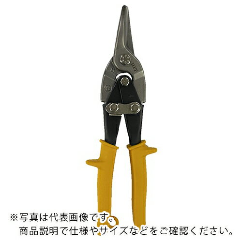特長：倍力機構採用で軽い力で切断が可能です。滑り止め加工を施された刃先は切断材を逃がしません。ハサミがねじれる事を防ぐ為、刃先は分厚く頑丈な鍛造品です。用途：亜鉛鉄材、ブリキ板、軽天、その他各種金属及びプラスチック、革、布の切断に。仕様：切...