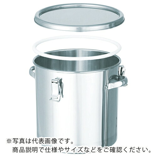特長：本体とフタの締め付けをキャッチクリップで行う密閉式容器です。内外側バフ研磨仕上げです。ゴムパッキンを侵す溶剤の保存ができます。用途：溶剤等の保存。仕様：容量(L)：65直径(mm)：464高さ(mm)：456内径(mm)：430深さ(...