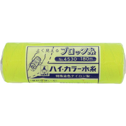 特長：よく見える蛍光原着水糸です。長時間垂れにくいナイロン水糸です。用途：土木、建築、一般測量用。仕様：色：黄糸長さ(m)：180線径(mm)：0.8チーズ巻PP袋入材質／仕上：糸：ナイロン注意：幼児の手の届かないところで使用、保管してくだ...