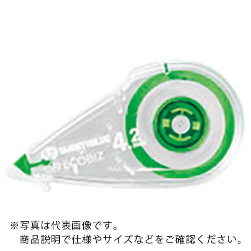 特長：コンパクトでもたっぷり使えます。大量購入にもオススメです。仕様：本体色：グリーンテープサイズ：幅4．2mm×長さ8m外形寸法：幅16×奥70×高37mm1セット入数：20個（10個入×2箱）梱包形態：個包装PP袋修正テープ（使いきりタ...