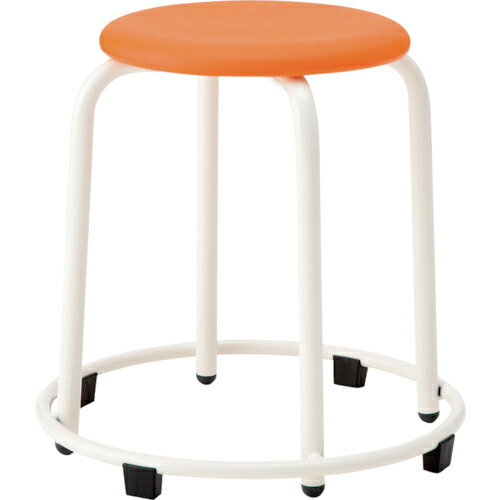 特長：誤ってリングを踏んでも倒れにくい構造です。座面が樹脂なのでお手入れが簡単です。用途：休憩室、作業用のスツールです。仕様：張地：PP樹脂脚色：ホワイト色：オレンジ座幅(mm)：300幅(mm)：425座高(mm)：460背もたれ：無完成...