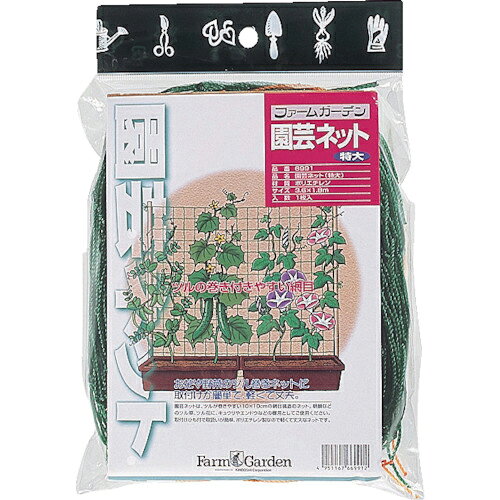 特長：取付けひも付で取扱いが簡単、軽くて丈夫な園芸ネットです。用途：お花や野菜のツル巻き棚用に。仕様：目合(cm)：10×10(角目)幅(m)：3.6長さ(m)：1.8材質／仕上：ポリエチレン　●代表画像について 商品によっては、代表画像を...
