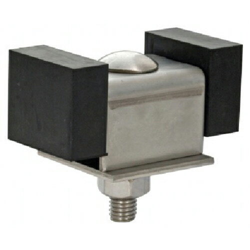 特長：車輪をゴムで受ける事で車輪の傷を防止します。用途：ハンガーレールの内溝にネジで止め、扉の位置決めや、車の脱落止めに用います。仕様：品名：ゴム付き戸当り適合レール：2・3・4号兼用左右ゴム付き材質／仕上：ステンレス(SUS304)　●代...