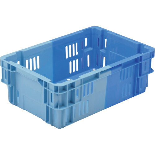 特長：アミ目のSNコンテナーです。180°回転で、スタッキング（＝積み重ね）、ネスティング（＝収納）が可能です。未使用時のコンテナースペースの削減、輸送費用の削減を追求したコンテナーです。仕様：色：ブルー/ライトブルー容量(L)：29.4適...