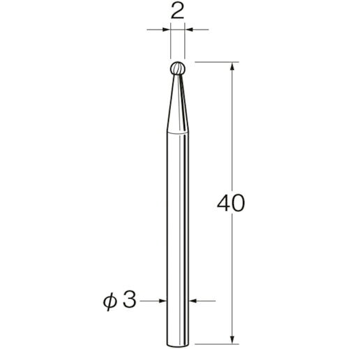 特長：使いやすい形状で、耐久性と切れ味に優れています。用途：金属・非金属の研削・バリ取りなどに。仕様：刃径(mm)：2軸径(mm)：3タイプ：ロー付最高使用回転数(rpm)：45000全長(mm)：40スパイラルカット　●メーカー取寄商品に...