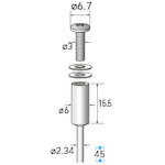 特長：ディスクやホイール形状の製品を使用するための専用取付ホルダーです。仕様：軸径(mm)：2.34全長(mm)：45ねじ径(mm)：3ねじ頭径(mm)：6.7入数：3本材質：ステンレス注意：安全のため、保護メガネなど、保護具を必ず着用して...