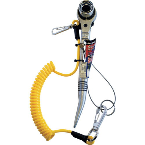 特長：安全ロープ（ARN10Y)付です安全ロープはポリウレタンコードにナイロンロープを芯材として使用安全ロープは1kg用ラチェットは正逆は切り替え爪式です。ラチェットは1丁で4サイズのボルト・ナットに使用できますアウターソケットを使用する場...