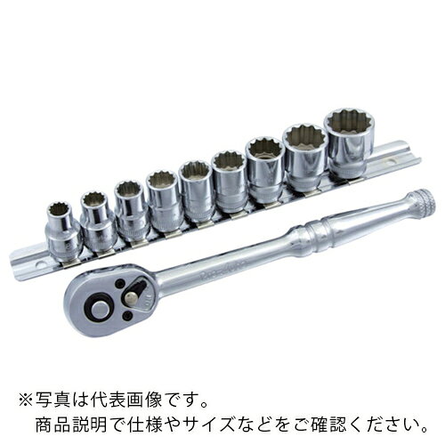 特長：ボルトナットの角を傷つけにくい面接触タイプのソケット12角形状です。ソケットの整理に便利なソケットハンガー付きです。ソケットの脱着がスムースにできるクイックリリース付きラチェットハンドル。用途：ボルトやナットの締め付け、緩め作業。仕様...