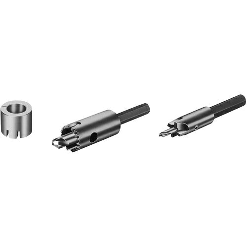 特長：本体の任意の箇所に絶縁ピースを取り付けるための工具です。キリ2本と加工治具1個のセットです。仕様：絶縁ピース加工用専用キリセット内容／付属品：3φドリル1本、6φドリル1本、治具1個　●代表画像について 商品によっては、代表画像を使用...