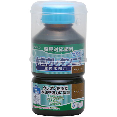 特長：耐久性があり、低臭で安全な扱いやすい屋内用ニスです。臭いが少なく、扱いやすい水性塗料です。乾くと固い塗膜ができるので、棚など実用的なものに使えます。完全に乾いた後であれば、水拭きすることもできます。建築基準法（F☆☆☆☆）対応塗料です...